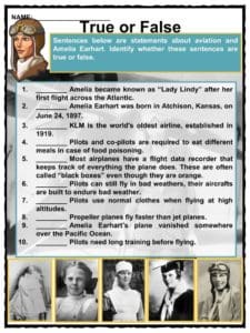 Amelia Earhart Worksheets | Life, Flying Career, Mystery & Legacy