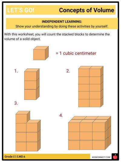 Measurements and Data Concepts of Volume CCSS 5.MD.4 Facts & Worksheets