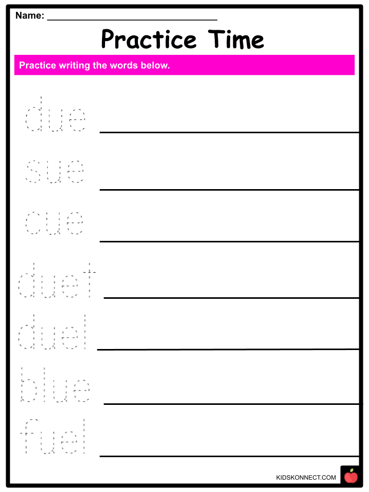 Phonics ‘UE’ Sound Worksheets & Activities | KidsKonnect