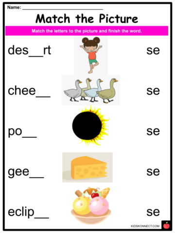 Phonic ‘SE’ Sound Worksheets & Activities | KidsKonnect