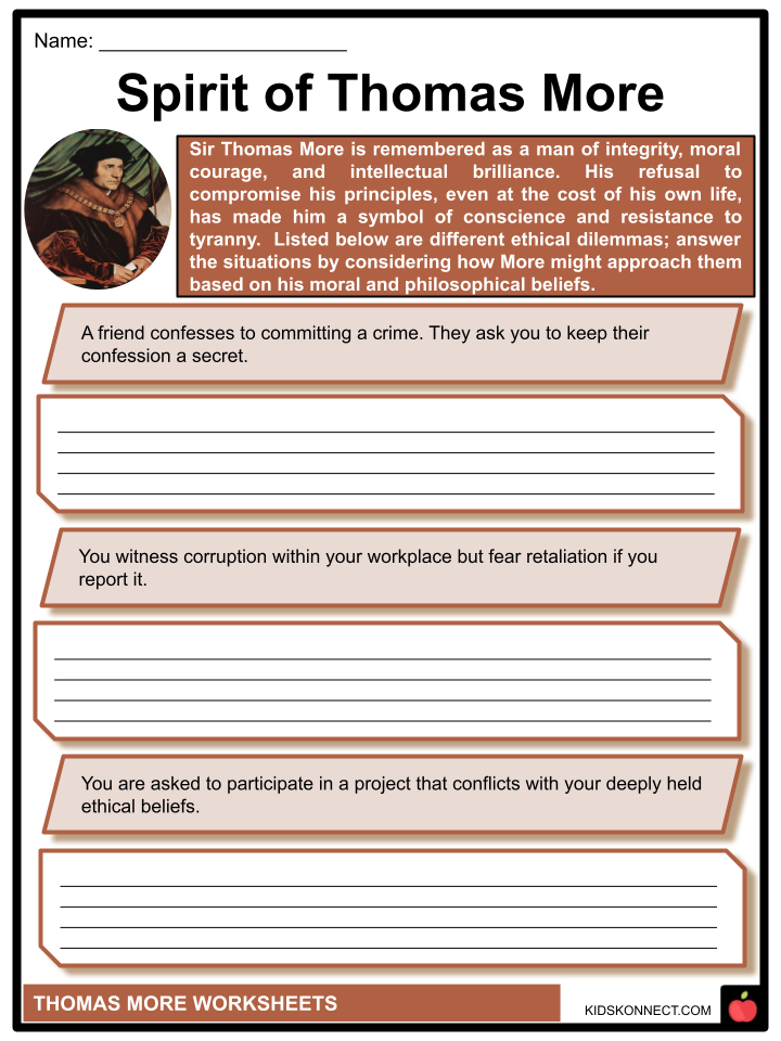 Thomas More Worksheets | Utopia, King Henry's Servant, Downfall