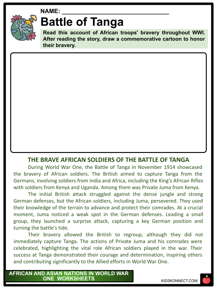 African and Asian Nations in World War One Worksheets