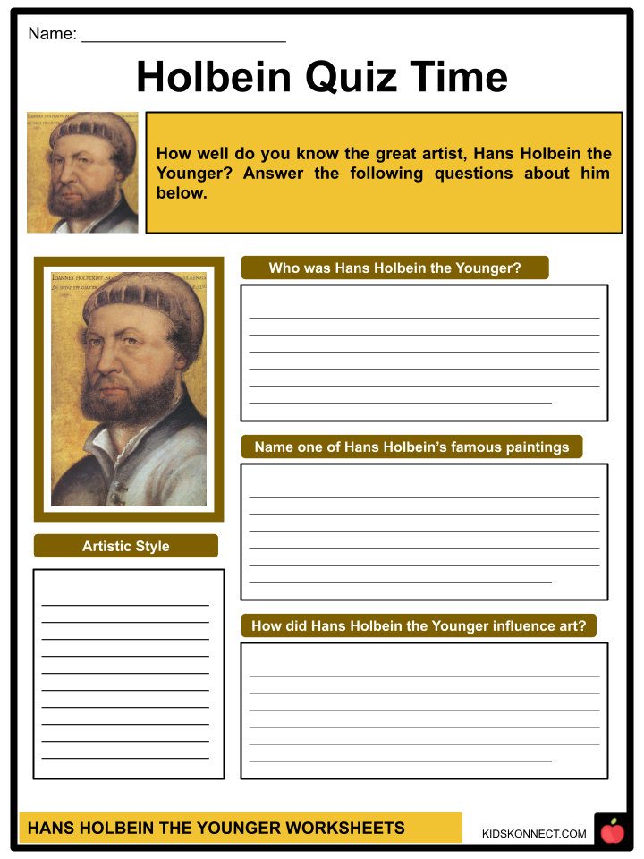 Hans Holbein the Younger Worksheets | Court Painter, Legacy