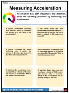 Speed, Velocity, and Acceleration Worksheets | Examples