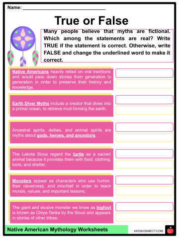Native American Mythology Worksheets | Influence, Celebrations