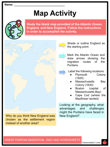 Great Puritan Migration Worksheets | Decline of Migration, Legacy